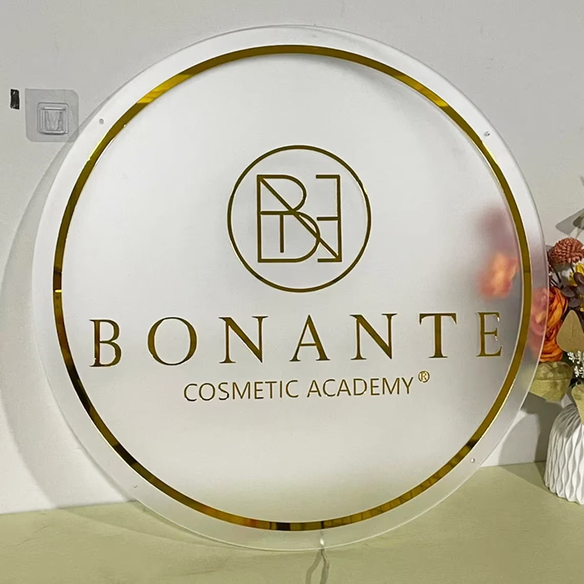 Acrylic Backlit Sign - Black Acrylic Sign With Gold Logo Gold Mirror ...
