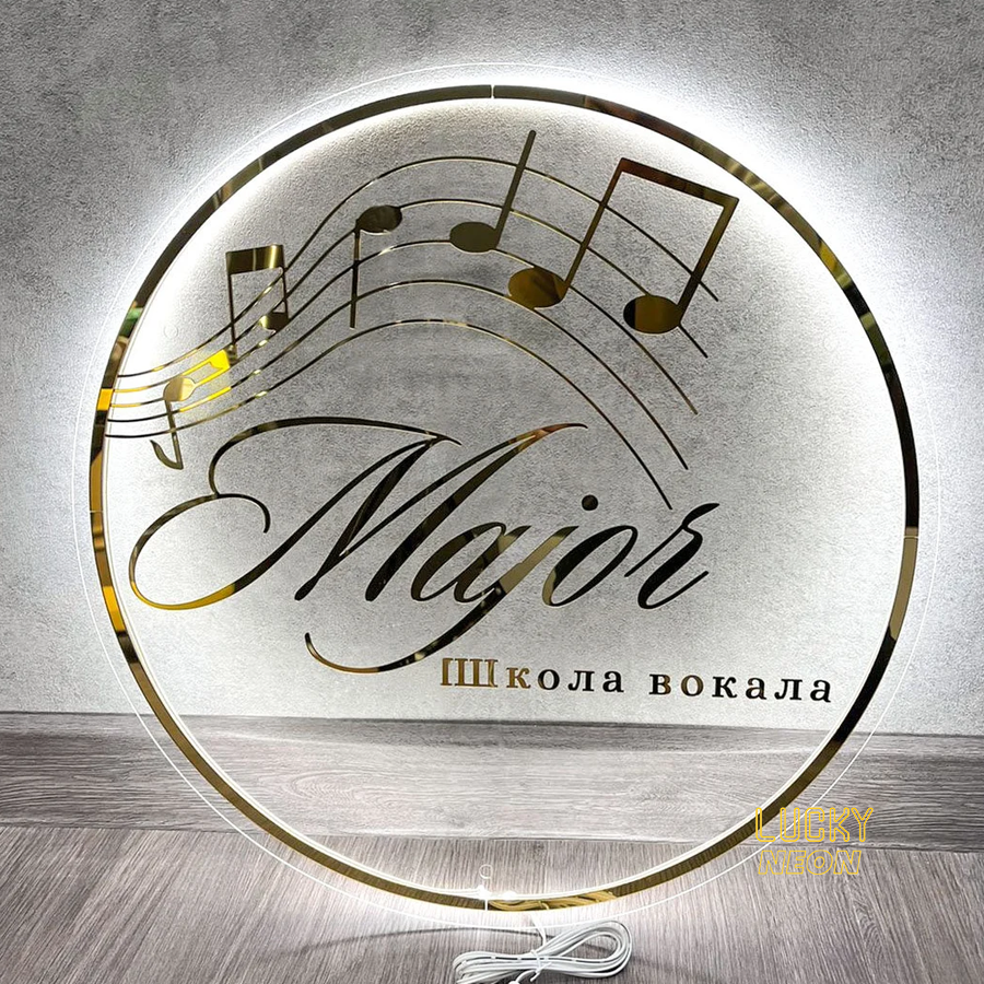 Acrylic Backlit Sign - Black Acrylic Sign With Gold Logo Gold Mirror ...