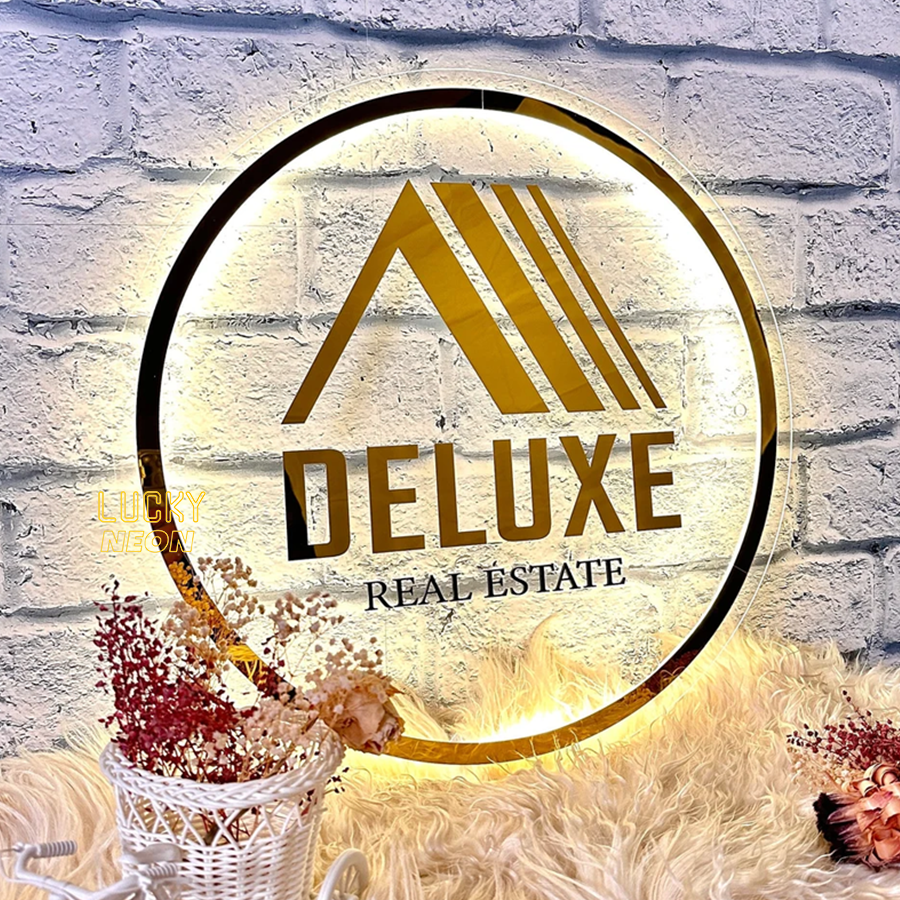 Acrylic Backlit Sign - Black Acrylic Sign With Gold Logo Gold Mirror ...