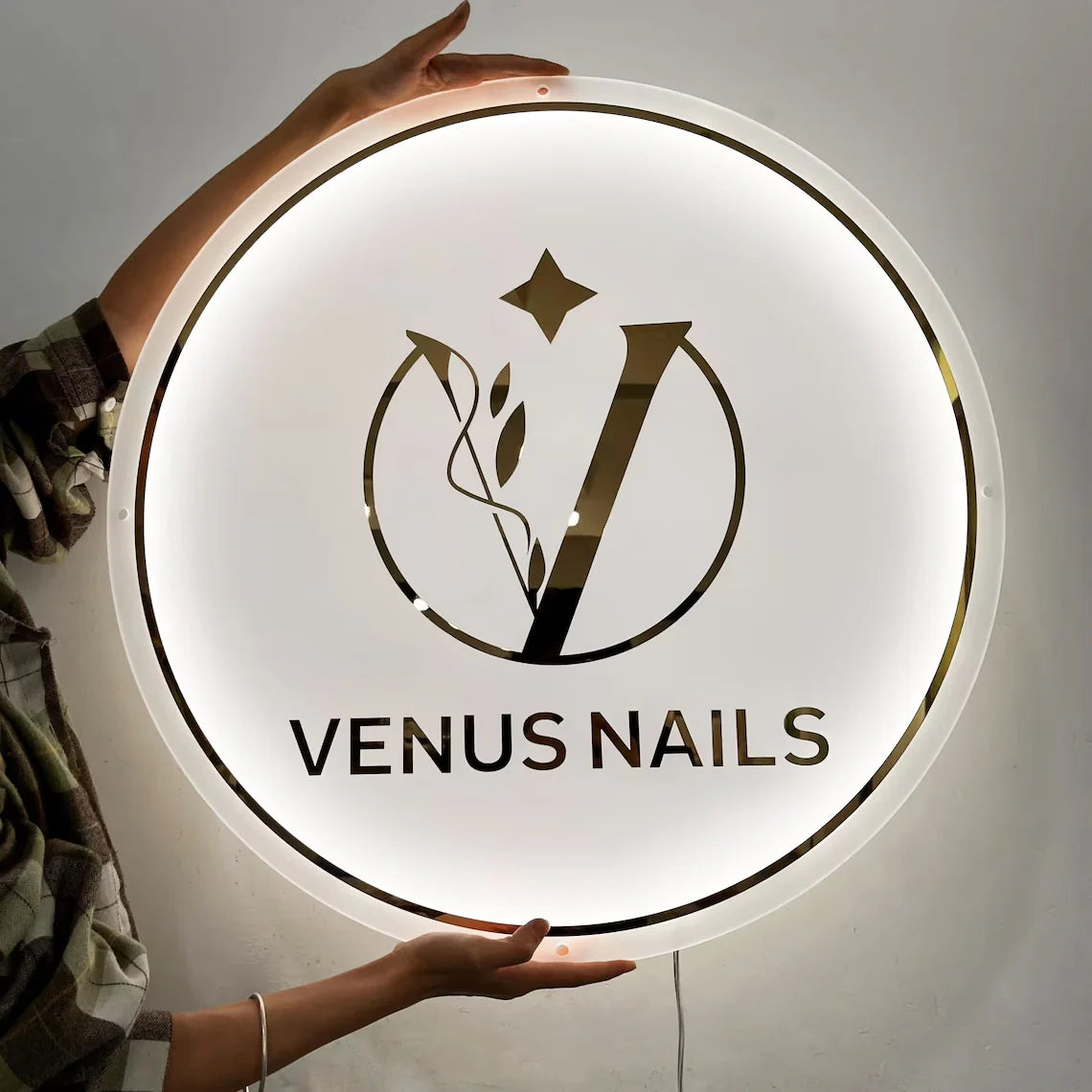 Acrylic Backlit Sign - Black Acrylic Sign With Gold Logo Gold Mirror ...