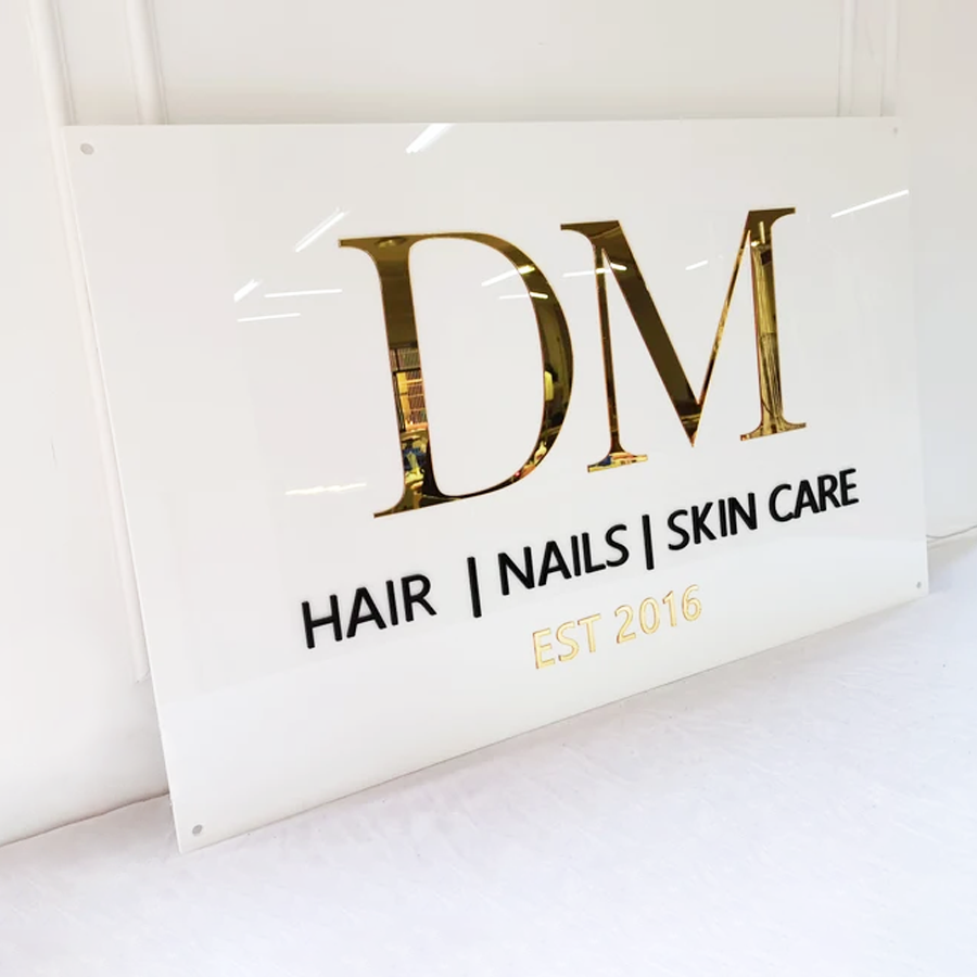 Acrylic Backlit Sign - Rectangle Acrylic Sign With Gold Logo Gold ...