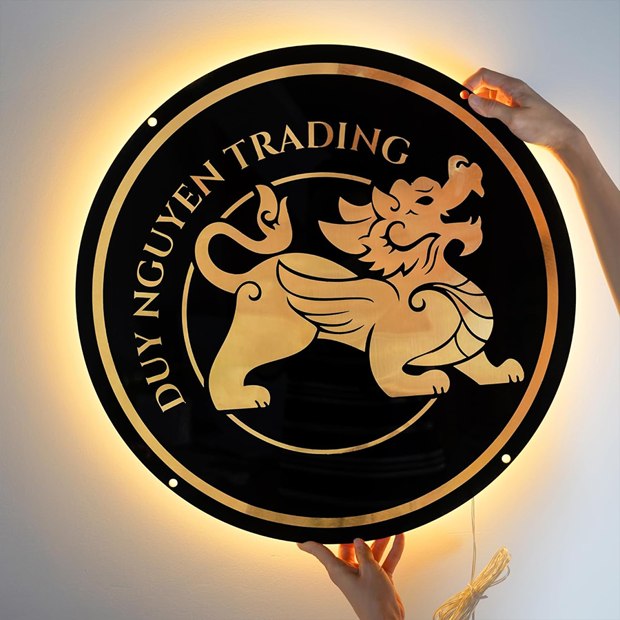 Acrylic Backlit Sign - Black Acrylic Sign With Gold Logo Gold Mirror ...