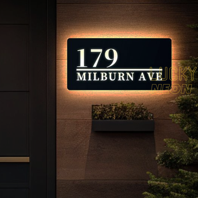 Metal Backlit House Number Sign, Personalized Logo Led Address LIght B ...