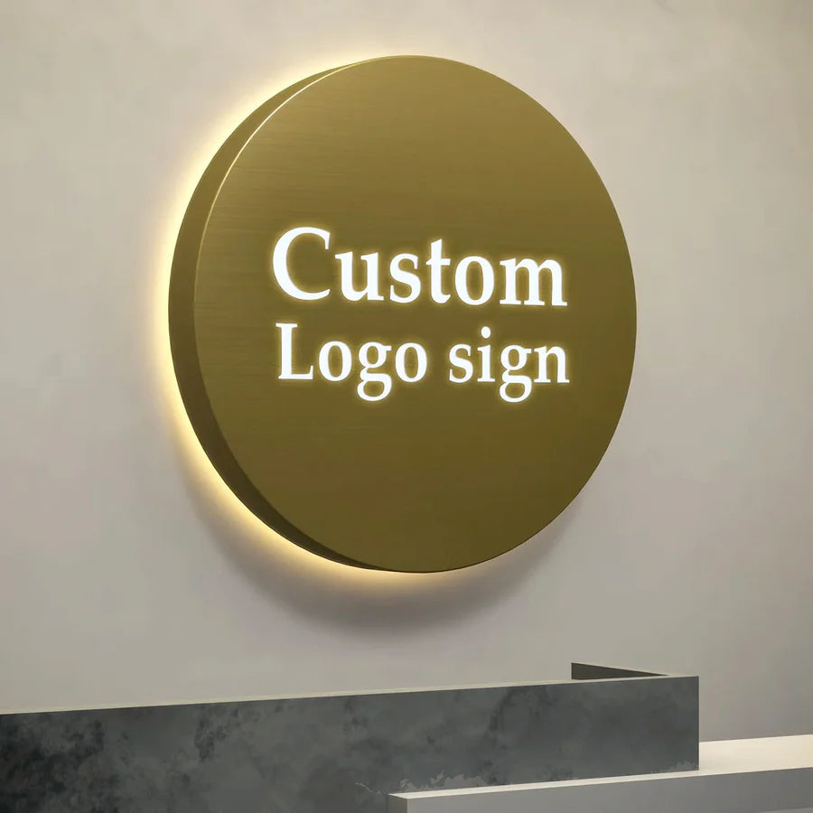 Metal Backlit Sign, Laser Cut LED Light Box Sign, Gold Custom Illuminated Wall logo Sign for ...