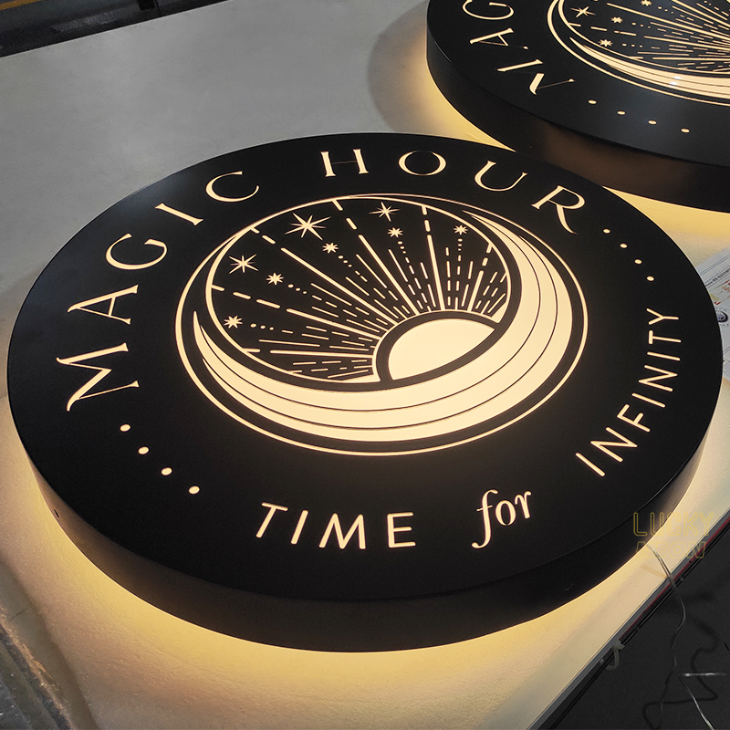 Metal Backlit Sign, Laser Cut LED Light Box Sign, Black Custom Illuminated Wall logo Sign for ...