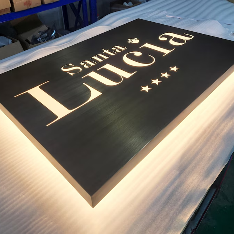 Metal Backlit Sign, Laser Cut LED Light Box Sign, Gold Custom Illuminated Wall logo Sign for ...