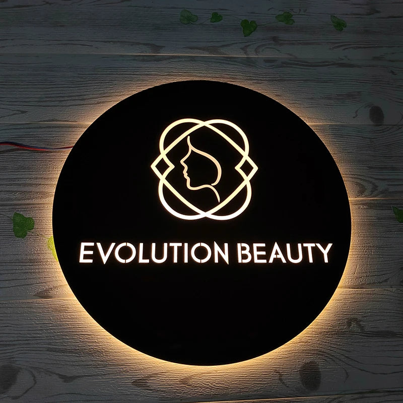 Metal Backlit Sign, Laser Cut LED Light Box Sign, Black Custom Illuminated Wall logo Sign for ...