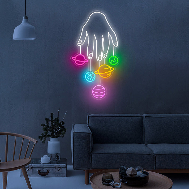 Galaxy space Neon Sign, Moon and Stars Neon Sign, magic hand neon sign ...