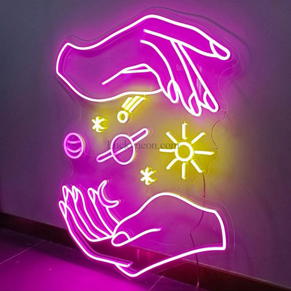 Galaxy space Neon Sign, Moon and Stars Neon Sign, magic hand neon sign ...