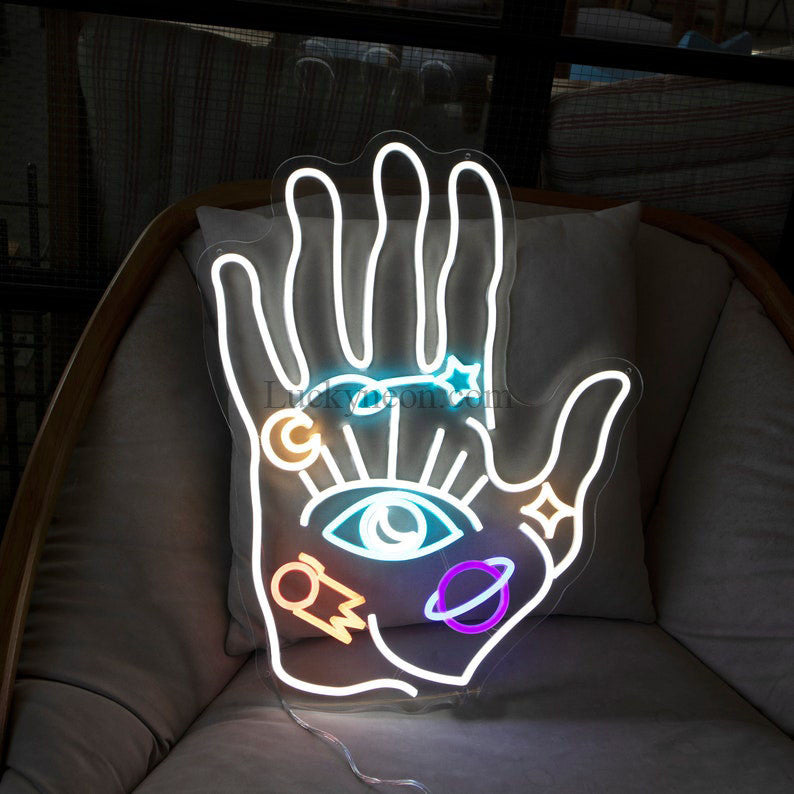 Abstract Hand art neon sign, Magic Hand With Eye Neon Sign – LUCKYNEON